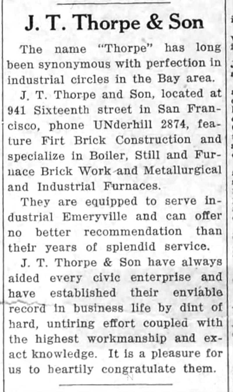 Emeryville Historical Society | J. T. Thorpe & Son, Inc.