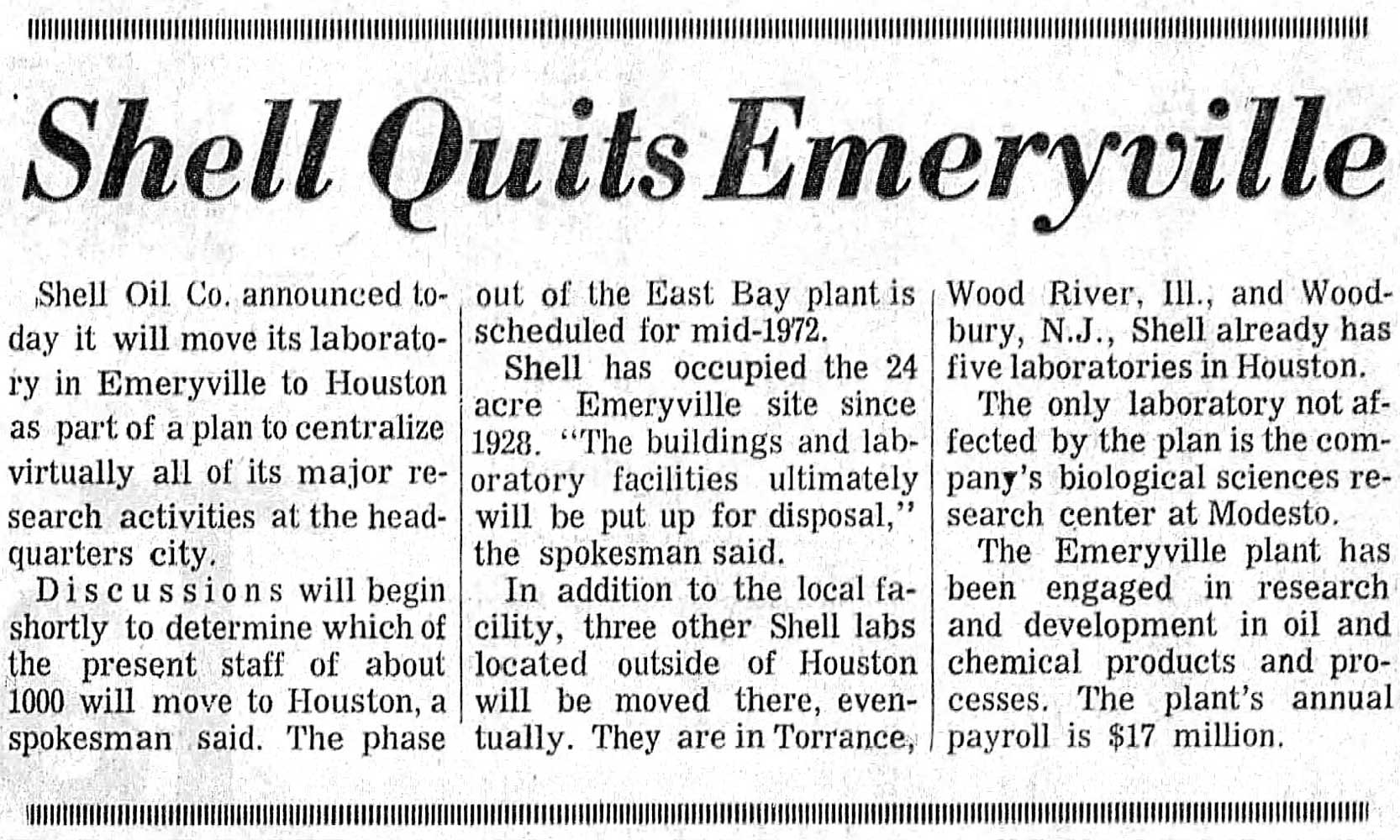 Emeryville Historical Society | Shell Development Research Center